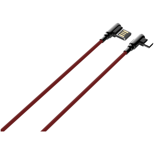 Кабель LDNIO LS421/ USB Type-C/ 1m/ 2.4A/ медь: 86 жил/ Угловой коннектор/ Нейлоновая оплетка/ красный