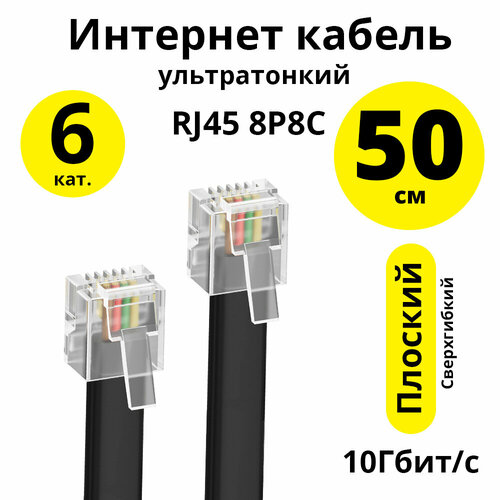 Патч-корд CAT6 10 Гбит/с RJ45 LAN плоский для ПК PS4 Xbox One Smart TV (ELS-LNC6) черный 0.5м
