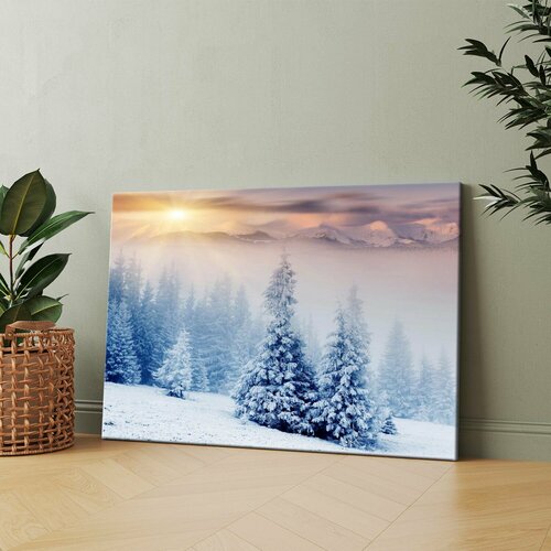 Картина на холсте (Зимний пейзаж в лесу) 50x70 см. Интерьерная, на стену.