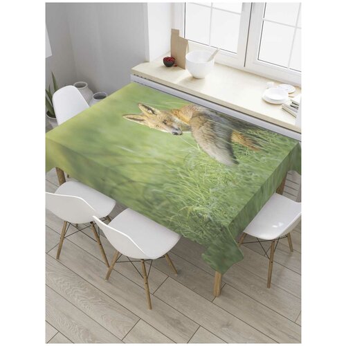Скатерть прямоугольная JoyArty на кухонный стол "Лиса в траве" из оксфорда, 120x145 см