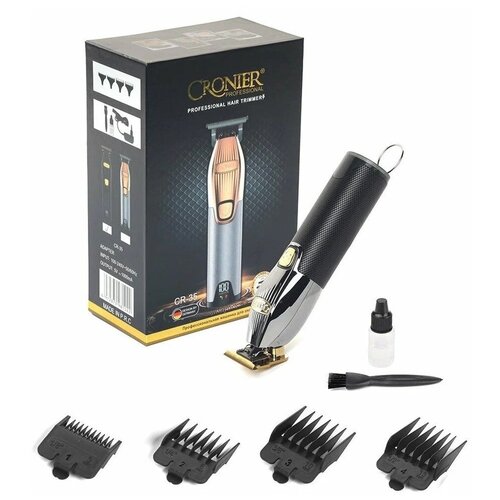 Машинка для стрижки волос Cronier Professional CR-35, Триммер для стрижки бороды и усов, 4 насадки, черный