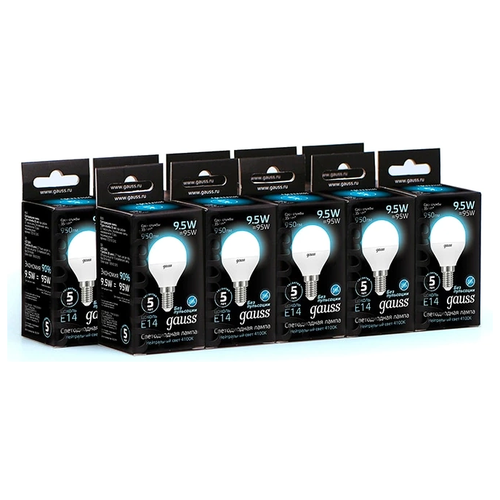 Упаковка светодиодных ламп 10 шт. gauss 105101210, E14, G45, 9.5 Вт, 4100 К