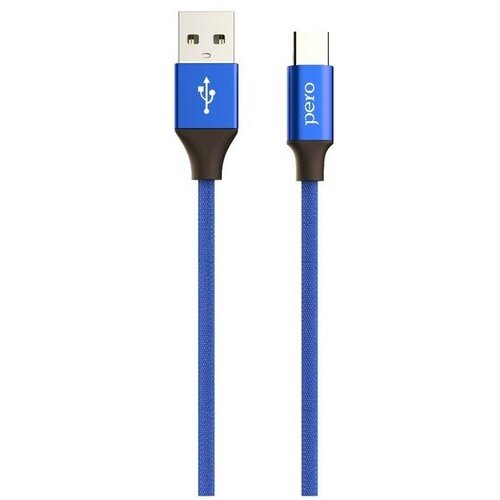 Кабель PERO DC-02, Type-C - USB, 3 А, 1 м, тканевая оплетка, синий