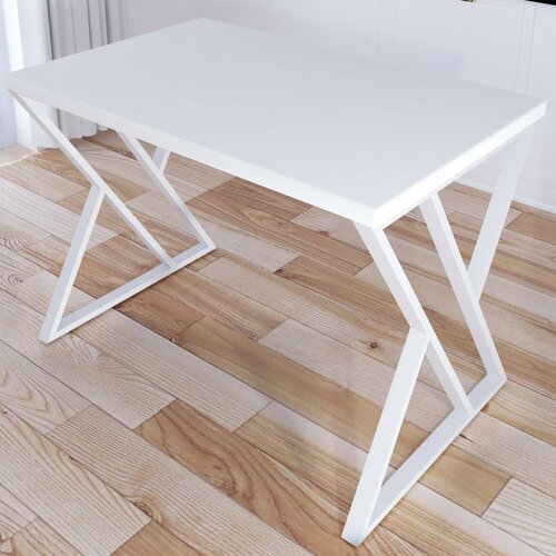 Стол кухонный Loft со столешницей белого цвета из массива сосны 40 мм и белыми металлическими Z-образными ножками, 120х80х75 см