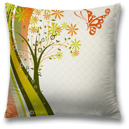 Наволочка декоративная на молнии, чехол на подушку JoyArty "Бабочка над цветами" 45х45 см