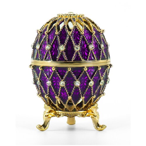 Шкатулка Яйцо в стиле Фаберже узор "Сетка" 7,5 см Фиолетовая / Золотистая