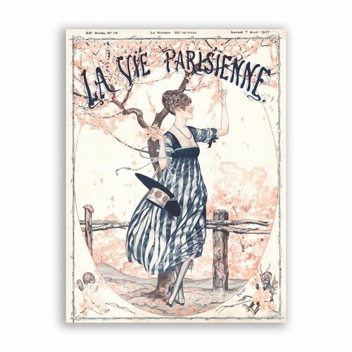Постер на бумаге в стиле Пин-ап / La Vie Parisienne - Fleurs de Pecher / Размер 30 x 40 см