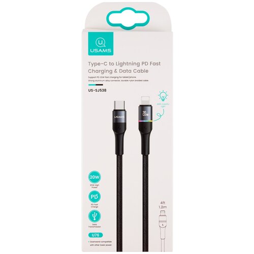 Кабель для Apple USB-C - Lightning Usams US-SJ538 1.2м черный