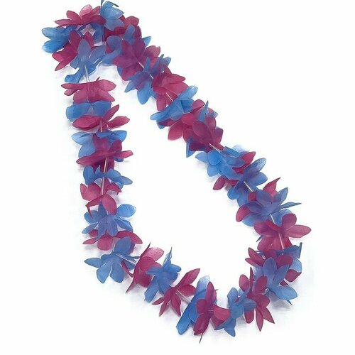 Гавайское ожерелье «Яркие цветы», цвет розово-голубой