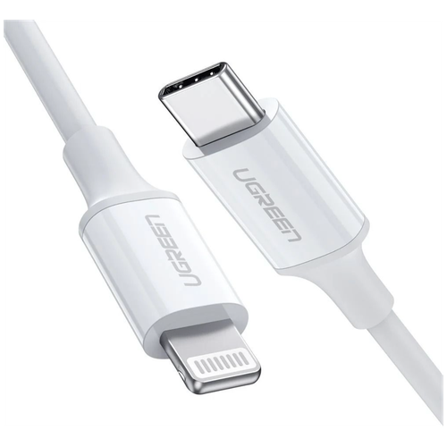 Кабель Ugreen USB C - Lightning, резиновое покрытие, цвет белый, 1 м (10493)
