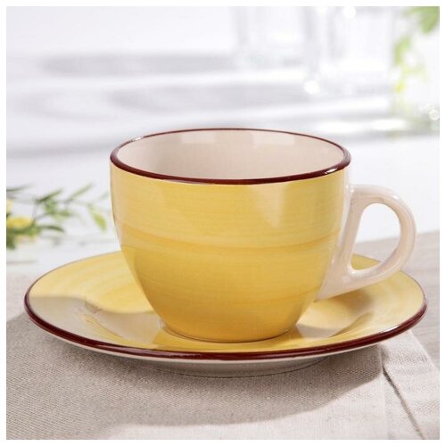 Чайная пара Доляна «Морской мир», чашка 200 мл, блюдце d=14,5 см, цвет жёлтый