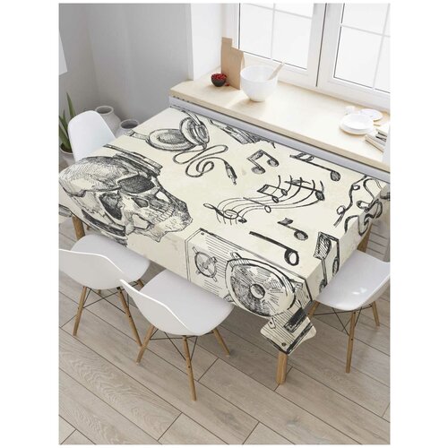 Скатерть прямоугольная JoyArty на кухонный стол "Череп-меломан" из оксфорда, 120x145 см