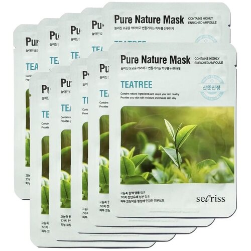 Маска для лица тканевая Anskin Secriss Pure Nature Mask Pack-Teatree, 25 мл, 10 шт.