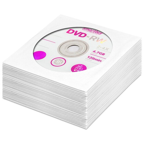 Перезаписываемый диск SmartBuy DVD-RW 4,7Gb 4x в бумажном конверте с окном, 25 шт.