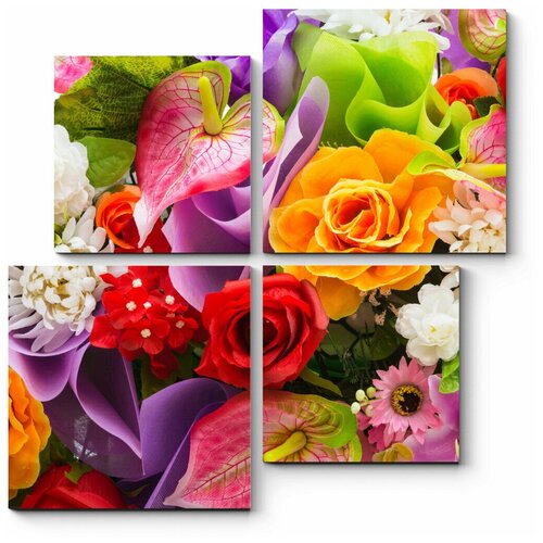 Модульная картина Буйство цветочных красок 90x90