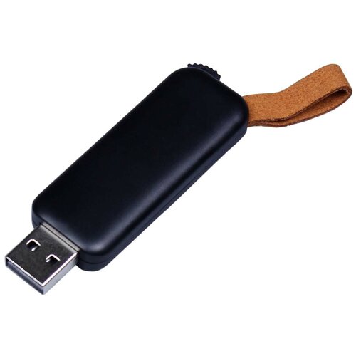 Классическая выдвижная пластиковая промо флешка с ремешком (32 Гб / GB USB 3.0 Черный/Black 044)