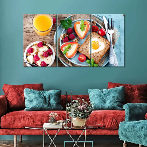 Модульная картина/Модульная картина на холсте/Модульная картина в подарок/разноцветный завтрак-multicolored breakfast 90х50
