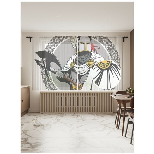 Тюль для кухни и спальни JoyArty "Лунный рыцарь", 2 полотна со шторной лентой шириной по 145 см, высота 180 см.
