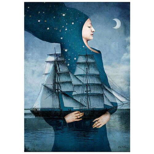 Интерьерный постер на стену картина для интерьера в подарок плакат "Blue moon" размера 40х50 см 400*500 мм в черной раме для декора