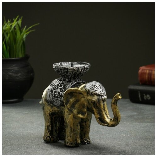Хорошие сувениры Подсвечник "Слон", золотой 13х19 см, для свечи d=4 см