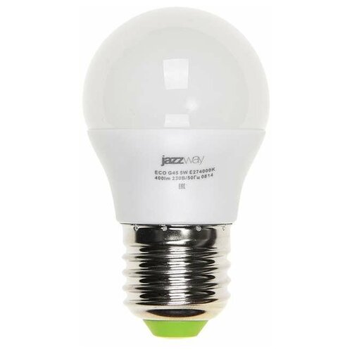 Лампа светодиодная PLED-ECO-G45 5Вт шар 4000К бел. E27 400лм 220-240В JazzWay 1036988A (8шт. в упак.)