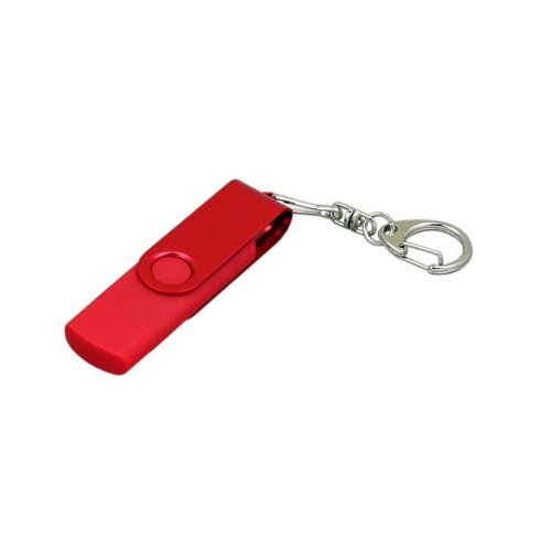 Поворотная флешка OTG с металлическим клипом в цвет корпуса (64 Гб / GB USB 2.0/microUSB Красный/Red OTG031 Недорогая для андроида оптом)