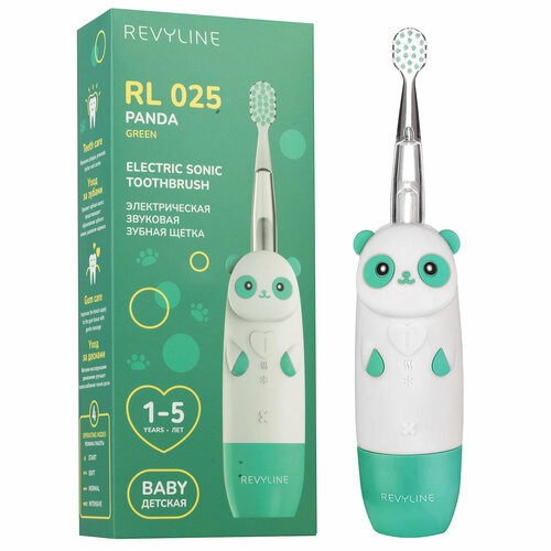Детская электрическая зубная щётка Revyline RL 025 Panda, зеленая, от 1-5 лет, Ревилайн