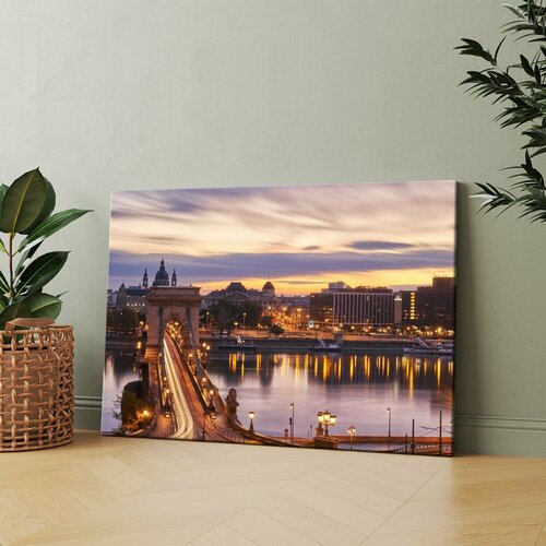 Картина на холсте (Цепной мост в Будапеште, Венгрия) 50x70 см. Интерьерная, на стену.