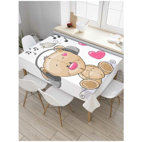 Скатерть прямоугольная JoyArty на кухонный стол "Музыкальный мишка" из оксфорда, 120x145 см