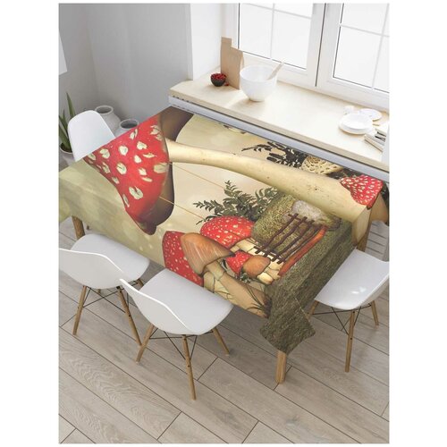 Скатерть прямоугольная JoyArty на кухонный стол "Качели на мухоморе" из оксфорда, 180x145 см