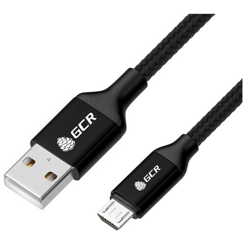 GCR QC Кабель 0.5m MicroUSB, быстрая зарядка, черный нейлон, AL корпус черный, черный ПВХ, 28/24 AWG