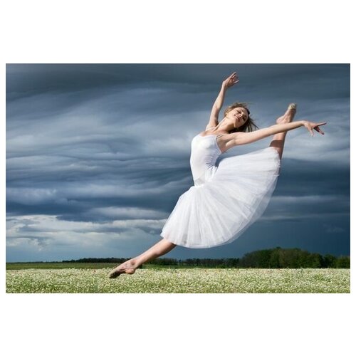 Постер на холсте Балет — балерина (танец в поле) 45см. x 30см.