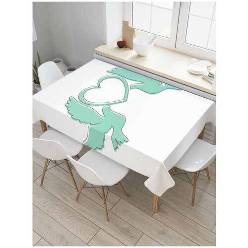 Скатерть прямоугольная JoyArty на кухонный стол "Голуби несут любовь" из оксфорда, 120x145 см