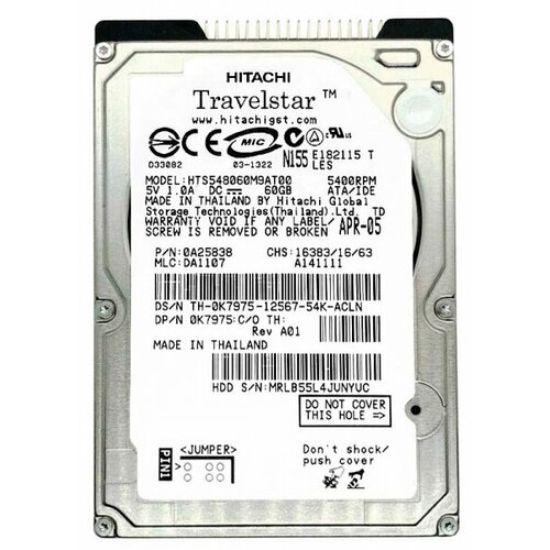 Жесткий диск Hitachi R1079 60Gb 5400 IDE 2,5" HDD