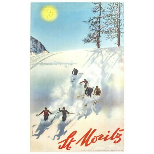Плакат, постер на холсте Skiing-St. Moritz/Горные лыжи-Санкт-Мориц. Размер 42 на 60 см