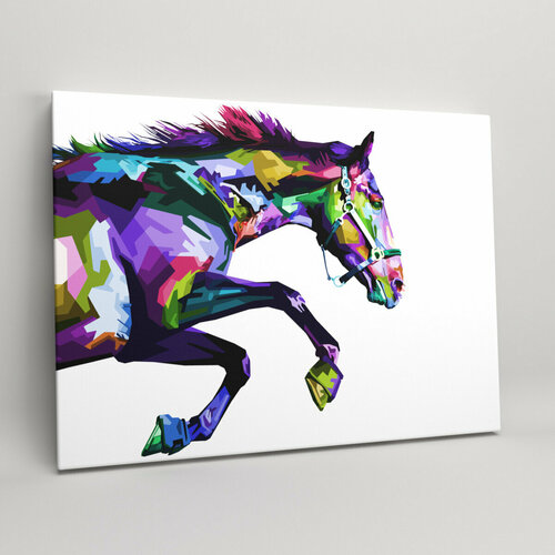 Картина на холсте (интерьерный постер) "Бегущий конь в стиле поп арт", с деревянным подрамником, размер 60x45 см