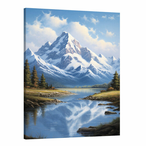Интерьерная картина 50х70 "Пейзаж с горами и озером"