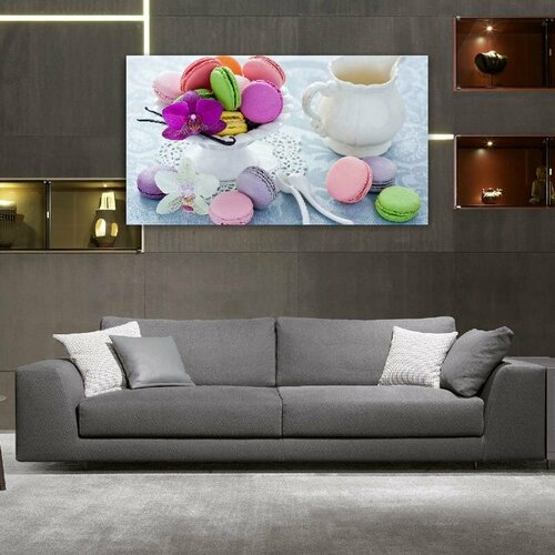 Картина на холсте 60x110 LinxOne "Разноцветное macaron десерт" интерьерная для дома / на стену / на кухню / с подрамником
