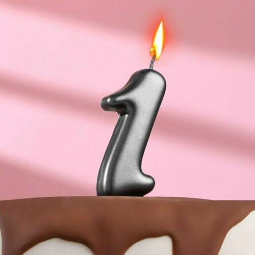 Свеча в торт Овал , цифра 1 , мокрый асфальт, 6,3 см 1 шт