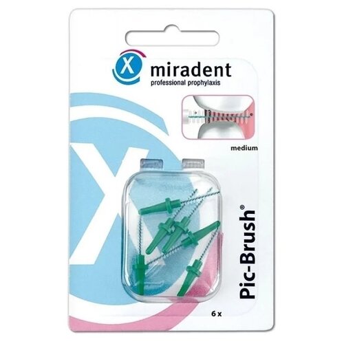 Зубной ершик miradent Pic-Brush Medium зеленые 2.2 мм, green, 6 шт., диаметр щетинок 2.2 мм