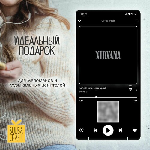 "Nirvana - Smells Like Teen Spirit" Spotify постер, музыкальная рамка, плакат, пластинка подарок Bulbacraft (10х20см)