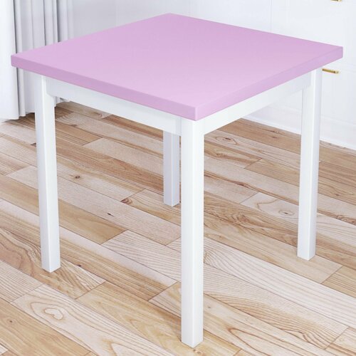 Стол кухонный Классика с квадратной розовой столешницей из массива сосны 40 мм и белыми ножками, 75х75х75 см