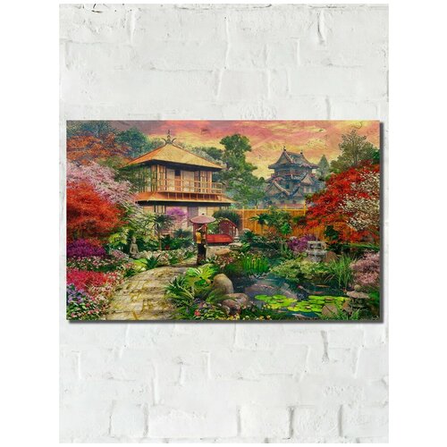 Картина интерьерная на рельефной доске ОСП Японские картины Пейзаж Сад - 6622 Г