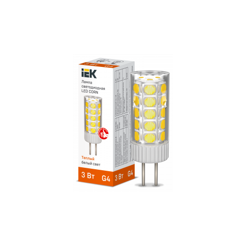 Лампа светодиодная CORN 3Вт капсула 3000К G4 12В керамика LLE-CORN-3-012-30-G4 IEK