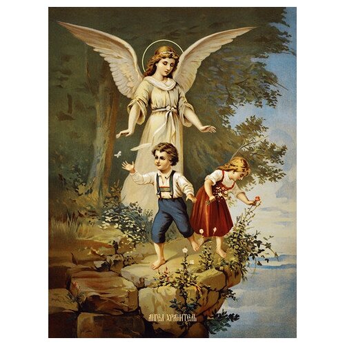 Икона на дереве ручной работы - Ангел-Хранитель, 15x20x4,0 см, арт Ид4821