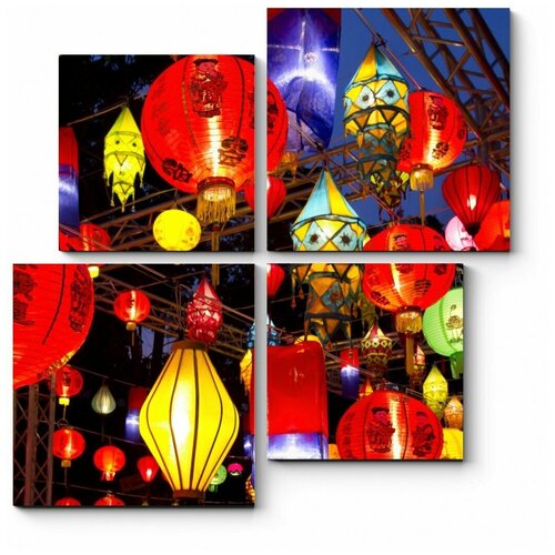 Модульная картина Волшебный свет китайских фонариков, Гонконг 100x100
