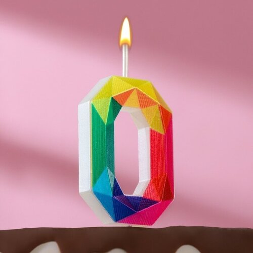 Омский свечной завод Свеча в торт на шпажке "Разноцветные грани", цифра 0, 5,3 см