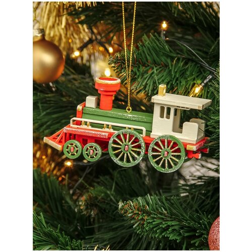 Деревянная елочная игрушка ручной работы "Ретро паровоз", новогодние украшения в подарок, подарочные на праздник в Новый год и Рождество, 100% дерево