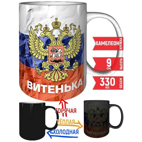 Кружка Витенька - Герб и Флаг России - хамелеон, с изменением цвета.