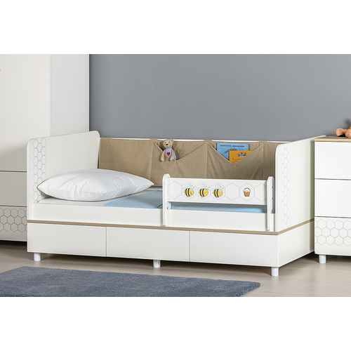 Детская кровать Моби Эйп 800х1600 с ящиками, съемным бортиком и чехлом с карманами, цвет белый